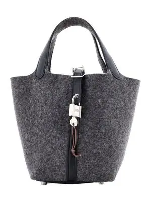 HERMES Picotin Lock Bag Felt With Leather Pm - Gris Moyen