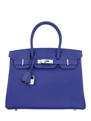 HERMES Birkin Handbag Blue Epsom With Palladium Hardware 30