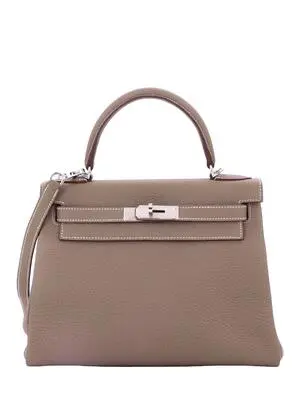 HERMES Kelly Handbag Grey Togo With Palladium Hardware 28