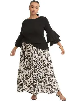 JUNE + VIE Ruffled Long Sleeve Sweater - Black