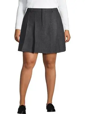 LANDS' END Flannel Pleated Mini Skirt - Dark Gray Herringbone