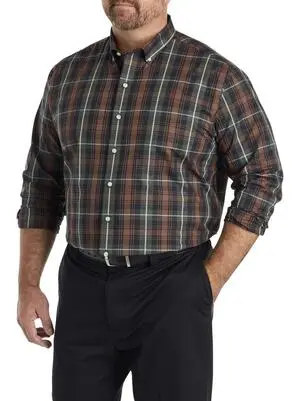 OAK HILL BY DXL Big & Tall Large Plaid Performance Sport Shirt - Green Multi