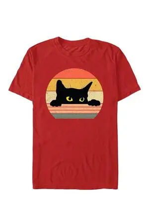 LOST GODS Retro Stripes Cat Graphic T-shirt - Red