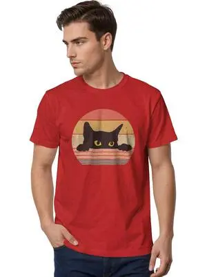 LOST GODS Retro Stripes Cat Short Sleeve Graphic T-shirt - Red