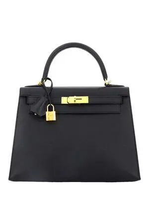 HERMES Kelly Handbag Black Epsom With Gold Hardware 28