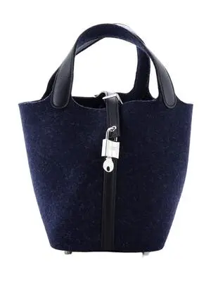 HERMES Picotin Lock Bag Felt With Leather Pm - Bleu Nuit