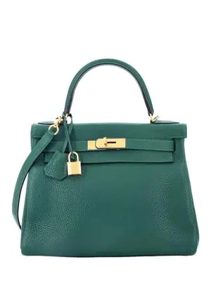 HERMES Kelly Handbag Green Clemence With Gold Hardware 28 - Malachite