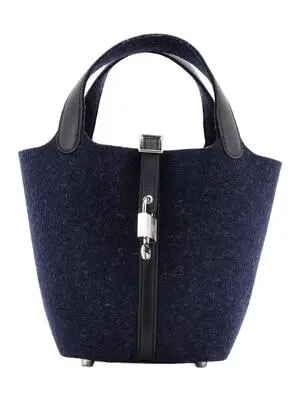 HERMES Picotin Lock Bag Felt With Leather Pm - Bleu Nuit