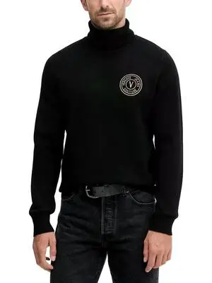 Versace Logo-embroidered Roll-neck Sweater - Black
