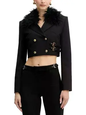 Versace Faux-fur-collar Buckle-detailed Jacket - Black
