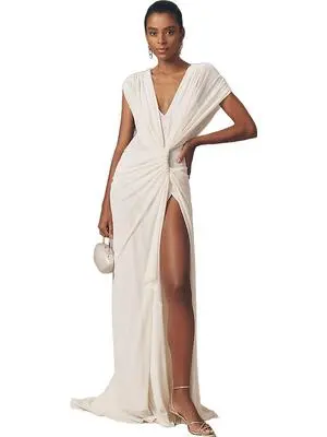 Bec & Bridge Draped V-neck Gown - Buttercream