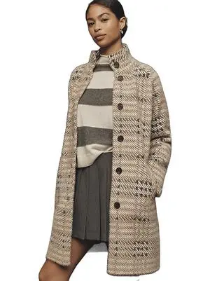 NVLT Eyelash Knit Houndstooth Plaid Coatigan Jacket - Natural Plaid