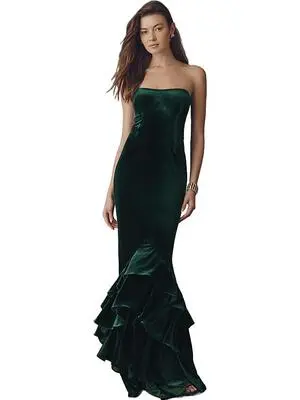 Retrofete Greta Strapless Velvet Maxi Dress - Green