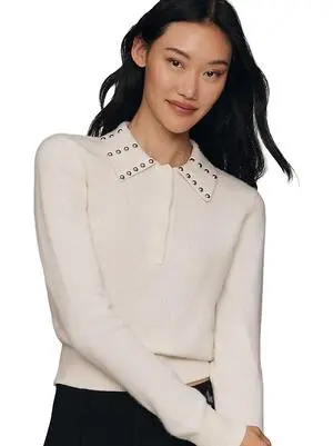 Derek Lam 10 Crosby Sancia Embellished Collar Sweater - Ivory Snow White
