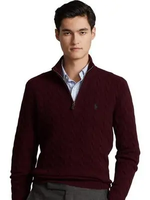 Ralph Lauren Cable-knit Quarter-zip Sweater - Aged Wine Heather