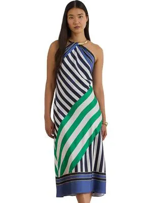 Ralph Lauren Striped Twill Halter Cocktail Dress - Navy/white/green