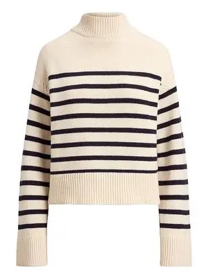 Ralph Lauren Striped Wool-blend Mockneck Sweater - Mascarpone Cream/navy