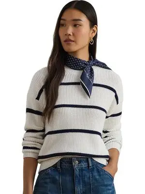 Ralph Lauren Striped Rib-knit Cotton Crewneck Sweater - White/refined Navy
