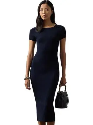 Ralph Lauren Rib-knit Silk-blend Day Dress - Icon Navy