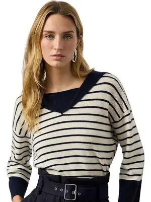 Ralph Lauren Striped Cashmere Sailor-collar Sweater - Cream/icon Navy