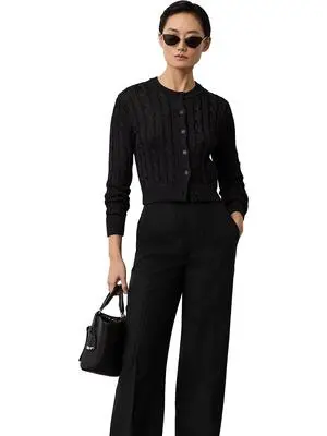 Ralph Lauren Cable-Knit Silk Cropped Cardigan Black