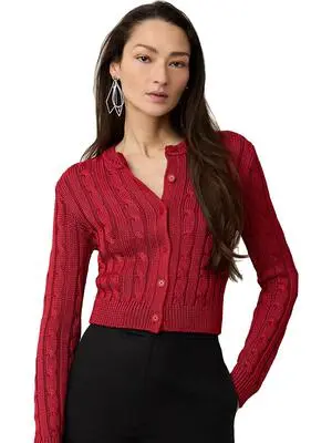 Ralph Lauren Cable-Knit Silk Cropped Cardigan Bright Red