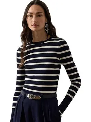 Ralph Lauren Striped Silk-blend Crewneck Sweater - Icon Navy/lux Cream
