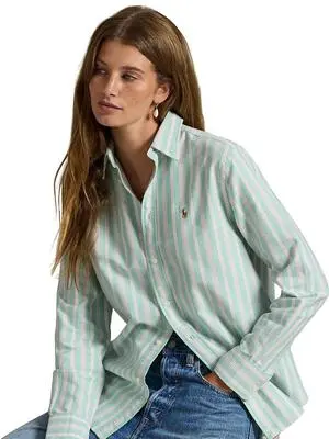 Ralph Lauren Classic Fit Striped Cotton Oxford Shirt - Green Blue Pink Multi