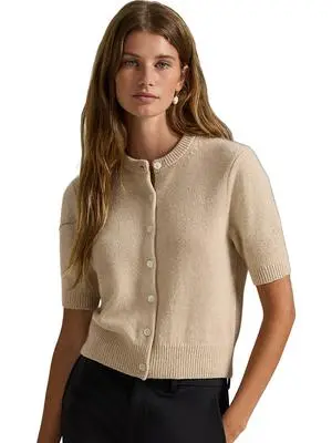 Ralph Lauren Cashmere Crewneck Short-sleeve Cardigan - Deck Tan Heather