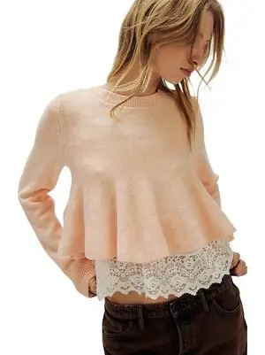 Free People Babydoll Softspun Sweater - Pale Peach