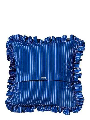 PUEBCO Shirt Fabric Ruffle Cushion Cover - Blue Pattern/motif