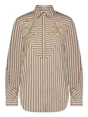 Lela Rose Striped Cotton Poplin Shell Embroidered Shirt - Multicolor