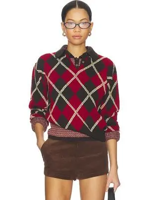 Guest In Residence Collegiate Argyle Polo Top - Burnt Cocoa Combo