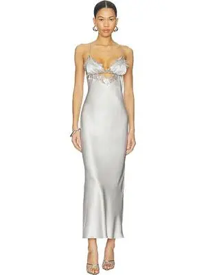 FLEUR DU MAL Foil Lily Embroidery Cutout Slip Dress - Platinum