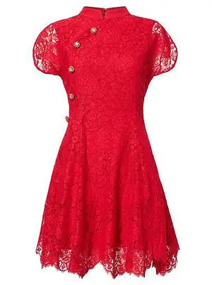 SELF-PORTRAIT Lace Cotton-blend Mini Dress - Red