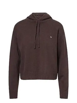 ADANOLA Logo-plaque Ribbed-knit Wool Hoodie - Coffee Bean