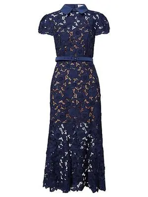 SELF-PORTRAIT Guipure-lace Cap-sleeved Midi Dress - Navy