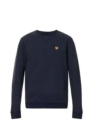 Belstaff Crewneck Cotton-jersey Sweatshirt With Embroidered Logo - Dark Ink