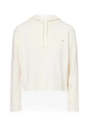 ADANOLA Logo-plaque Ribbed-knit Wool Hoodie - Marshmallow White