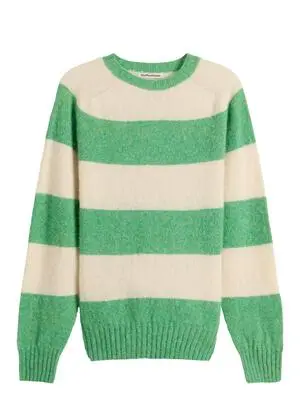 You Must Create Suedehead Stripe Crew Neck Jumper - Green/off White