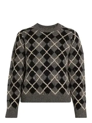 Khaite Pratt Argyle Cashmere Sweater - Stone Mult