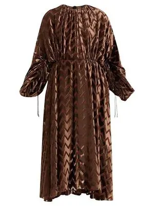 LANVIN Zig Zag Devore Velvet Midi Dress - Mocha