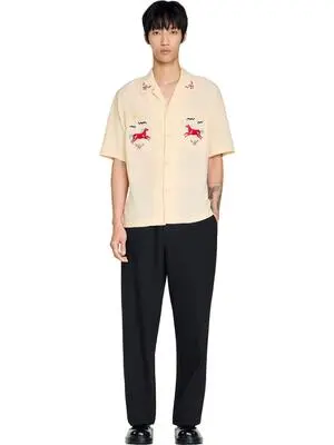 Sandro Embroidered Horse Loose-fit Shirt - Butter Cream