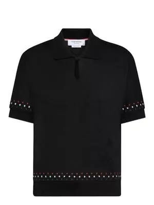 Thom Browne Snowflake-embroidery Polo Top - Black