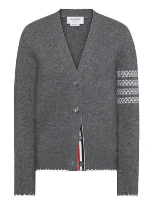 Thom Browne V-Neck Four-Stripe Cardigan Grey