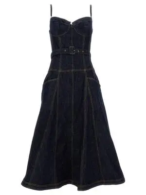 SELF-PORTRAIT Midi Denim Dress - Blue