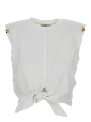 Elisabetta Franchi Cotton T-shirt With Knot Detail - White
