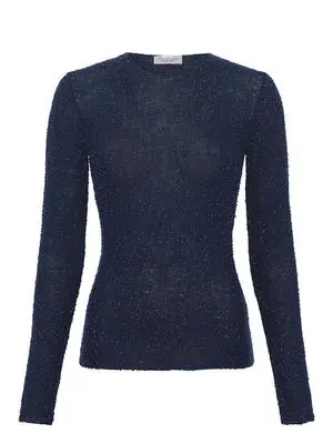 Gabriela Hearst Nello Knit Sweater In Beaded Cashmere Silk - Electric Navy