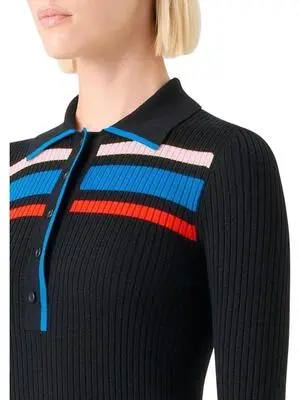 Akris Color-blocked Rib-knit Polo Midi Dress - Black-mult