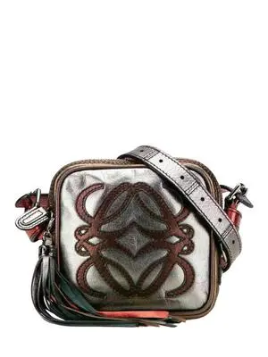 Loewe 2008 Mini Metallic Goatskin Anagram Tassel Crossbody Bag - Silver